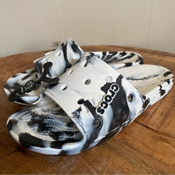 CROCS | Shoes | Crocs Classic Marble Slides Black White Tie Dye 2687903 ...